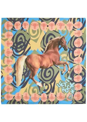VIVIENNE WESTWOOD Horse Graphics Printed Silk Scarf - Green