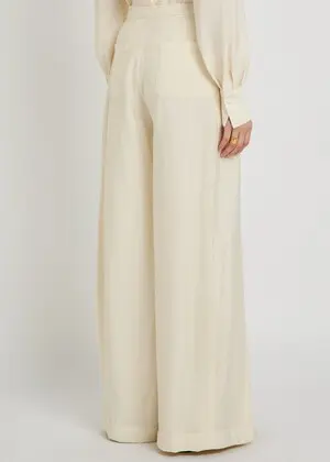 Emporio Armani Pleated Wide-leg Trousers - Cream