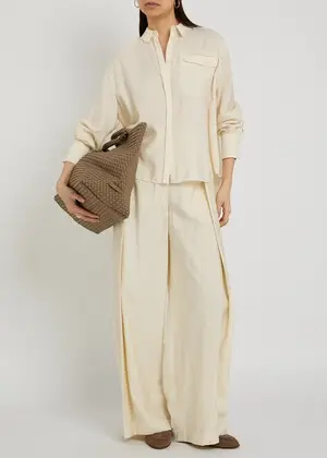 Emporio Armani Pleated Wide-leg Trousers - Cream