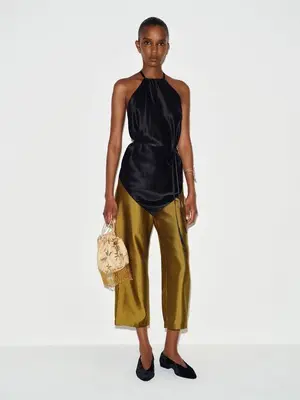 REFORMATION Una Silk Scarf Top - Black