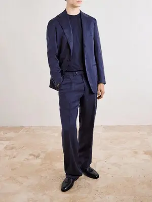 SAMAN AMEL Amo Straight-leg Pleated Suit Trousers - Blue
