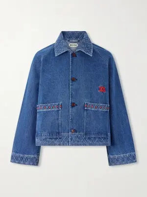 BODE Embroidered Merino Wool-blend Denim Jacket - Blue