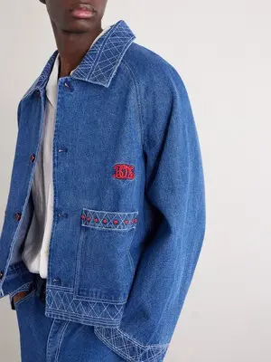 BODE Embroidered Merino Wool-blend Denim Jacket - Blue