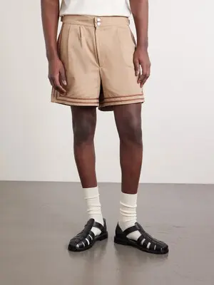 BODE Pleated Cotton-twill Shorts - Neutrals