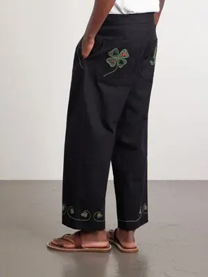 BODE Lucky Draw Embroidered Cotton-twill Trousers