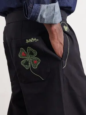 BODE Lucky Draw Embroidered Cotton-twill Trousers