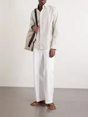 Jacquemus Embroidered Striped Cotton Shirt - Neutrals