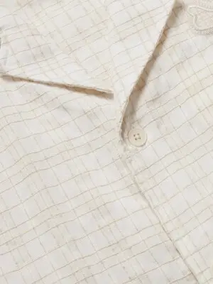 Nn07 Ben 50041 Camp-collar Embroidered Checked Organic Cotton-blend Shirt - Neutrals