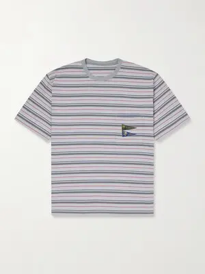 Kapital Logo-appliquéd Striped Cotton-jersey T-shirt - Blue