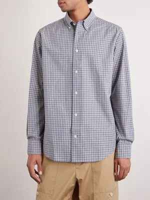 Nn07 Colby 50024 Button-down Collar Checked Cotton Shirt - Blue