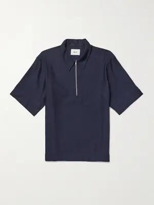 Nn07 Bruno 1808 Lenzing™ Ecovero™ And Linen-blend Half-zip Polo Shirt - Blue