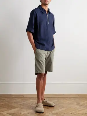 Nn07 Bruno 1808 Lenzing™ Ecovero™ And Linen-blend Half-zip Polo Shirt - Blue