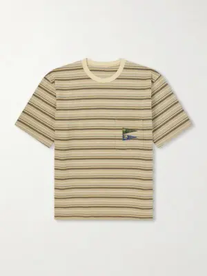 Kapital Logo-appliquéd Striped Cotton-jersey T-shirt - Neutrals