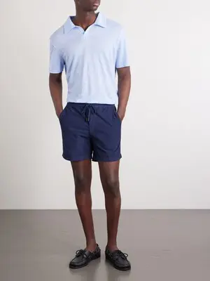 SLOWEAR Straight-leg Cotton-corduroy Drawstring Shorts - Blue