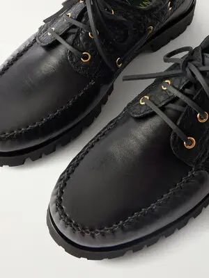VINNY'S Aztec Leather Boat Shoes - Black
