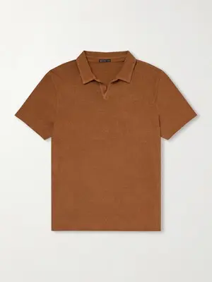 JAMES PERSE Open-collar Slub Cotton-jersey Polo Shirt - Brown