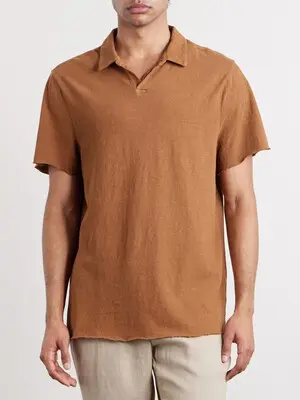 JAMES PERSE Open-collar Slub Cotton-jersey Polo Shirt - Brown