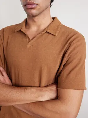 JAMES PERSE Open-collar Slub Cotton-jersey Polo Shirt - Brown