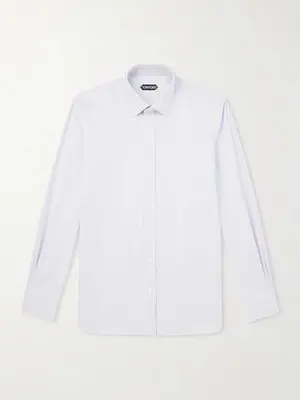 TOM FORD Slim-fit Cutaway-collar Houndstooth Cotton Shirt - Gray