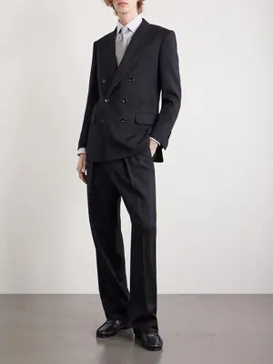 TOM FORD Slim-fit Cutaway-collar Houndstooth Cotton Shirt - Gray