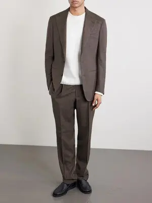 SAMAN AMEL Slim-fit Wool, Silk And Linen-blend Suit Jacket - Gray