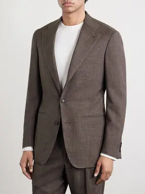 SAMAN AMEL Slim-fit Wool, Silk And Linen-blend Suit Jacket - Gray