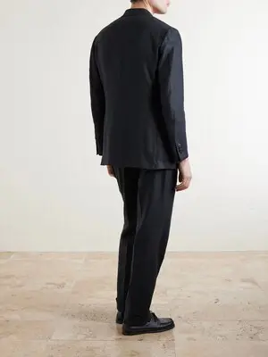 SAMAN AMEL Linen Double-breasted Blazer - Black