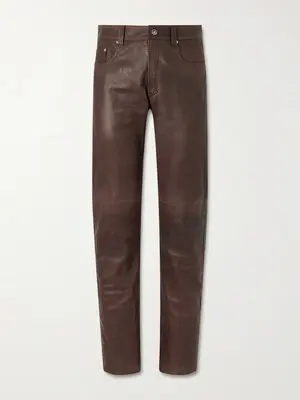 Versace Straight-leg Leather Trousers - Brown