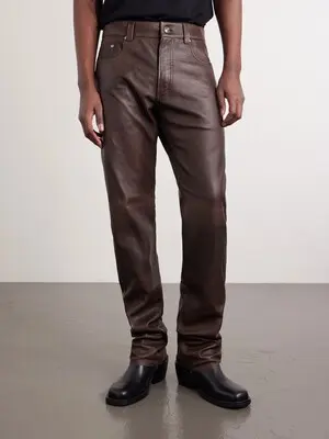 Versace Straight-leg Leather Trousers - Brown