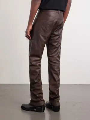 Versace Straight-leg Leather Trousers - Brown