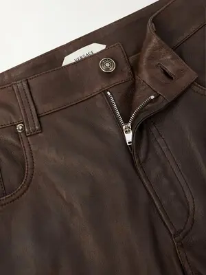 Versace Straight-leg Leather Trousers - Brown