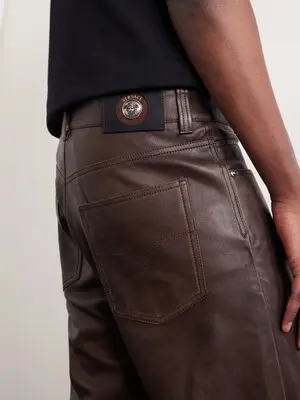 Versace Straight-leg Leather Trousers - Brown