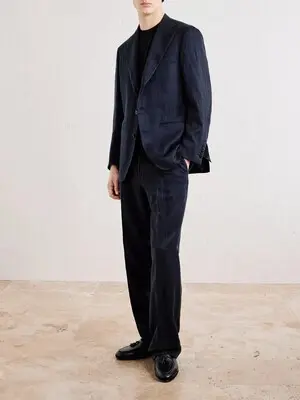 SAMAN AMEL Slim-fit Silk And Linen-blend Suit Jacket - Blue