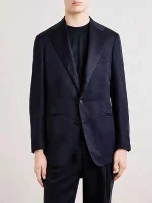 SAMAN AMEL Slim-fit Silk And Linen-blend Suit Jacket - Blue