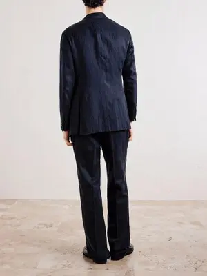 SAMAN AMEL Slim-fit Silk And Linen-blend Suit Jacket - Blue
