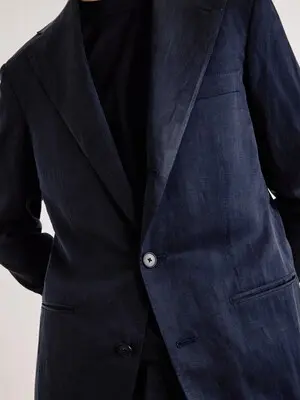 SAMAN AMEL Slim-fit Silk And Linen-blend Suit Jacket - Blue