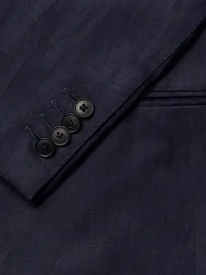 SAMAN AMEL Slim-fit Silk And Linen-blend Suit Jacket - Blue