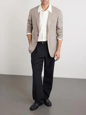 SAMAN AMEL Slim-fit Basketweave Wool, Silk, And Linen-blend Blazer