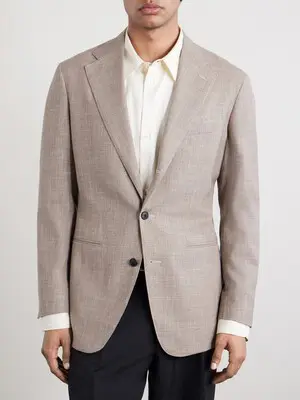 SAMAN AMEL Slim-fit Basketweave Wool, Silk, And Linen-blend Blazer