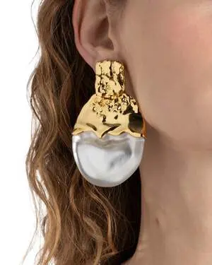 Alexis Bittar Lucite Brutalist Gilded Disc Clip Earrings - Silver