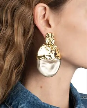 Alexis Bittar Lucite Brutalist Gilded Disc Clip Earrings - Warm Grey