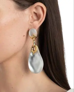 Alexis Bittar Lucite Brutalist Large Drop Post Earrings - Silver