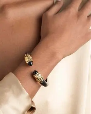 Alexis Bittar Lucite Brutalist Obsidian Hinge Bracelet - Black