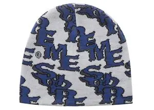 Supreme Slanted Gothic Outline Beanie - White/blue