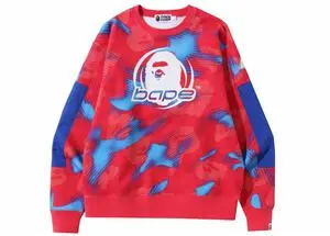 A BATHING APE Stroke Camo Relaxed Fit Crewneck Sweatshirt - Red