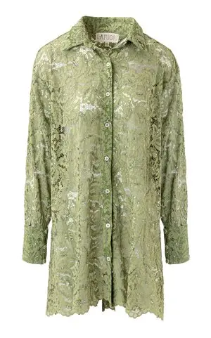 LA FUORI Sage Floral Lace Sequin Embellished Shirt - Green
