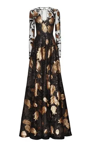 Naeem Khan Sequined Lace Gown - Black