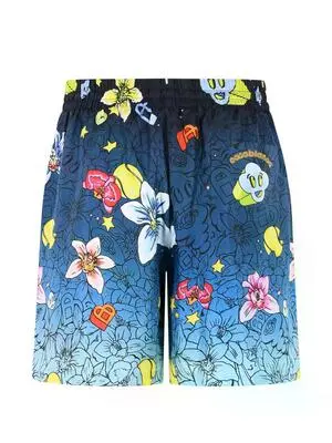 Casablanca Collage D'icones Graphiques Printed Silk Shorts - Blue
