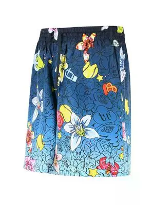 Casablanca Collage D'icones Graphiques Printed Silk Shorts - Blue