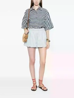 Maje Cropped Striped Linen-blend Shirt - Blue